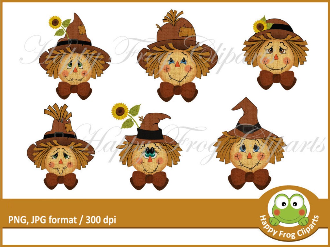 6 Scarecrows HFC 045 Scarecrow Faces Scarecrow Clipart | Etsy