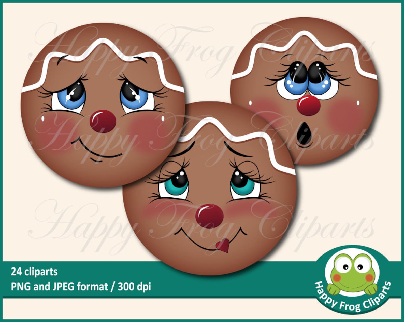 24 Gingerbread Faces HFC 017 Gingerbread Faces Circles - Etsy Canada