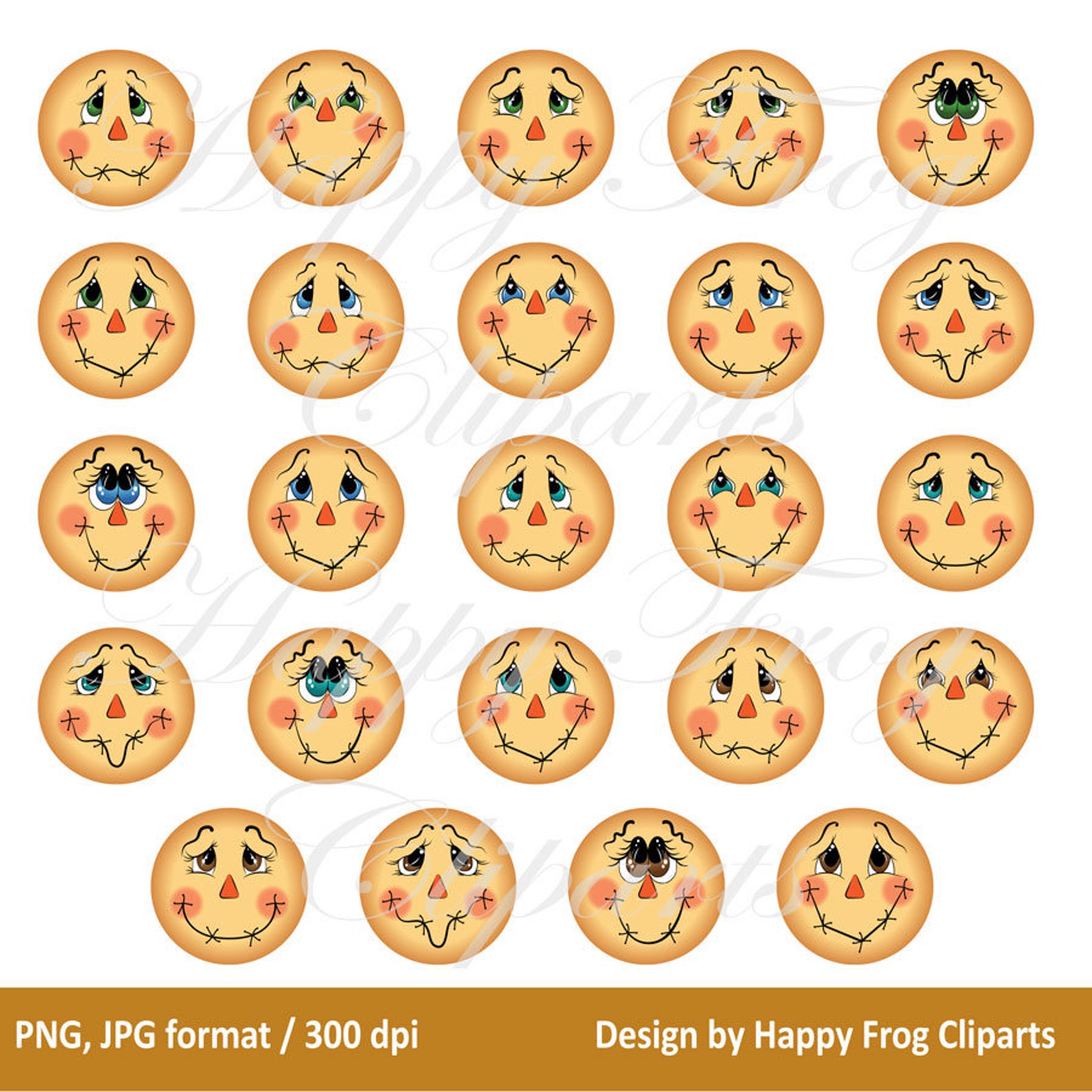 24 Scarecrows - HFC 044 - Scarecrow Faces, Circles, Instant Download ...