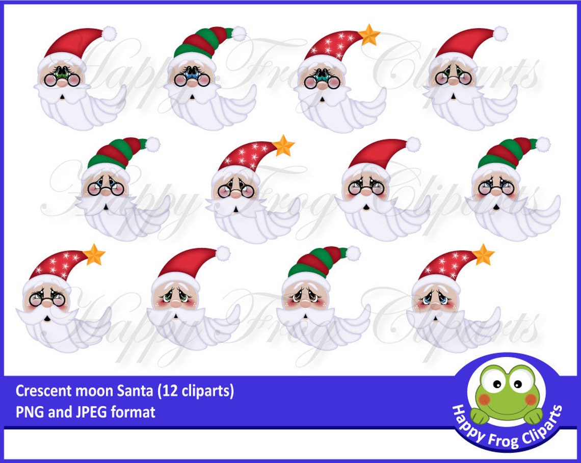 Crescent Moon Santa HFC 078 Santa Faces Cute Santa Santa | Etsy