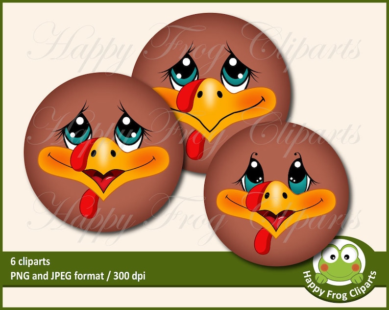 6 Cute Turkey Faces HFC 066 Turkeyfaces Cute Turkey - Etsy