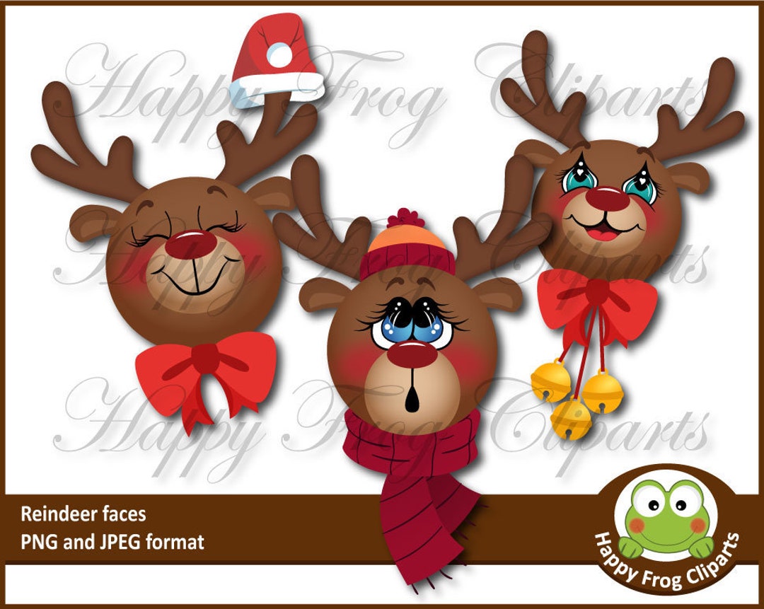 Reindeer Faces Clipart - HFC 077 - Instant Download, Clipart, Graphic ...