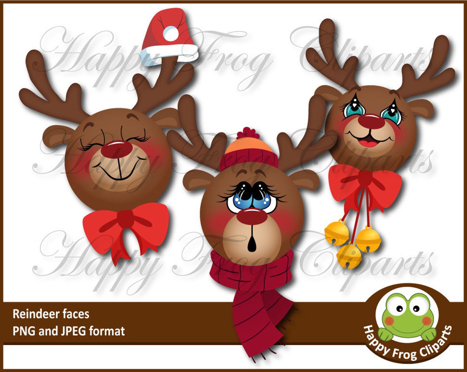 Reindeer Faces Clipart - HFC 077 - Instant Download, Clipart, Graphic ...