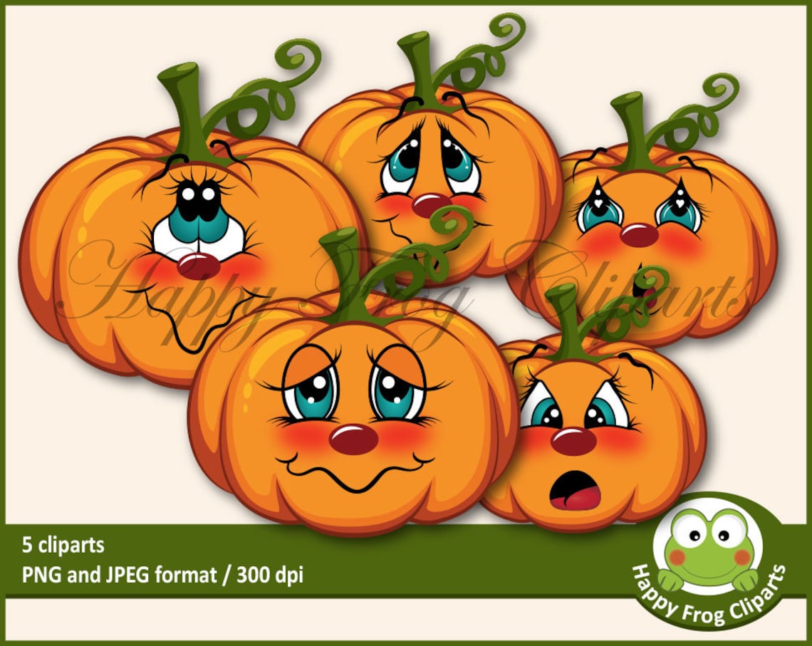 5 Cute Pumpkins - HFC 065 - Pumpkins Faces, Cute Pumpkins, Halloween ...