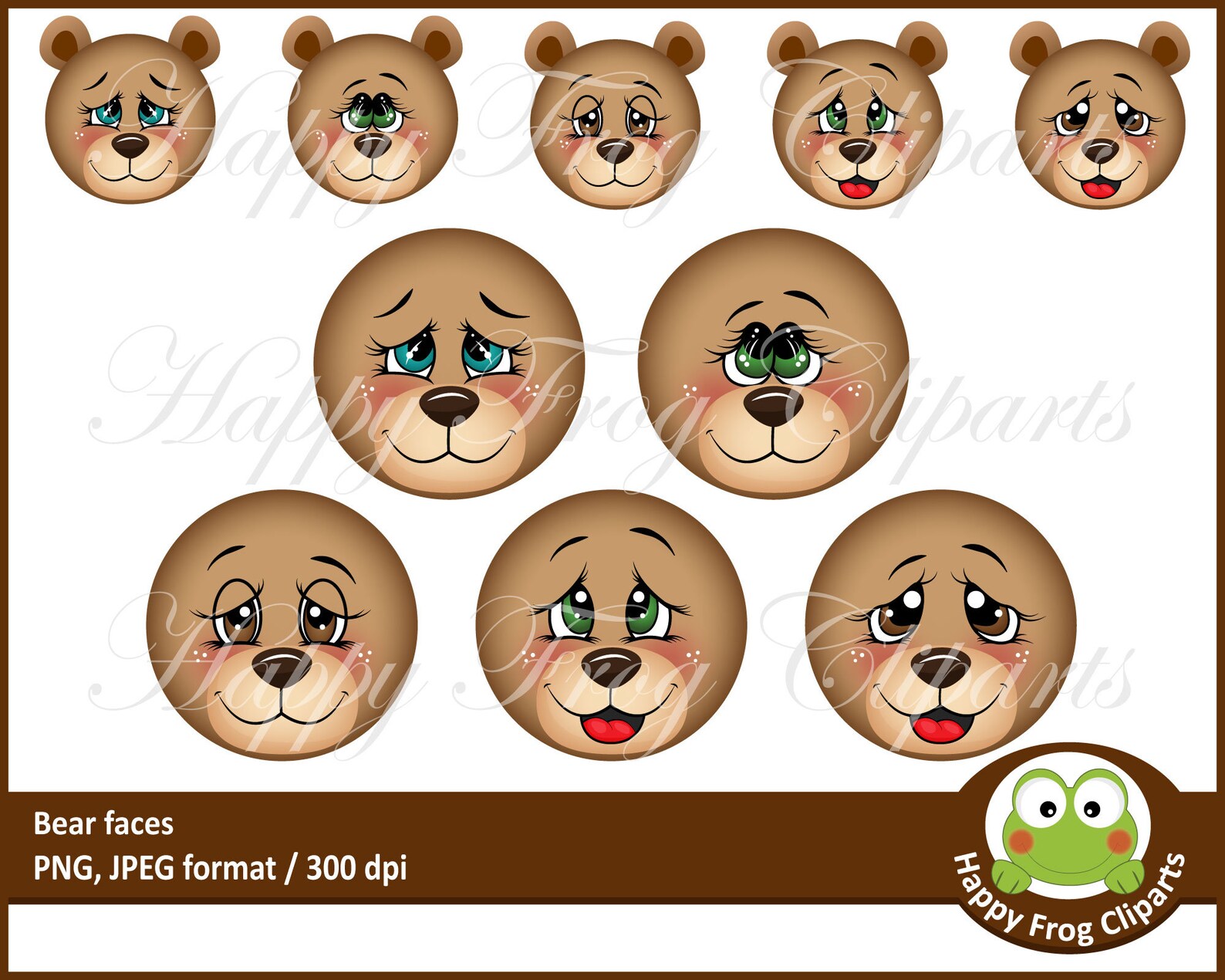 Bear Faces - HFC 096 - Cute Faces, Bear Wreath Face, Instant Download ...