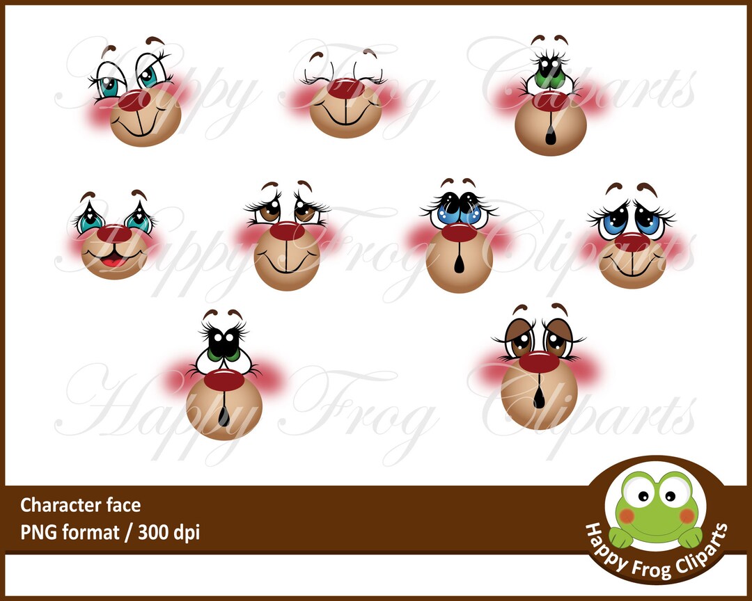 Character Faces Clipart - HFC 089 - Transparent Background, Instant ...