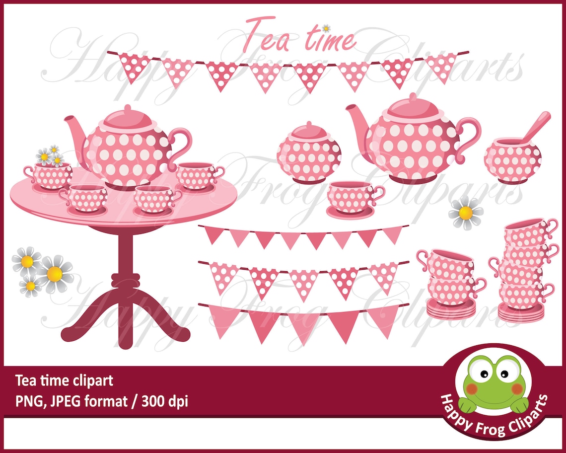 Tea Time Clipart HFC 001 Instant Download Teacup Kettle - Etsy