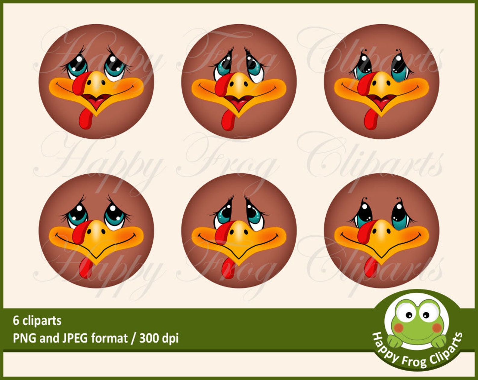 6 Cute Turkey Faces- HFC 066 - Turkeyfaces, Cute Turkey, Turkey Wreath ...