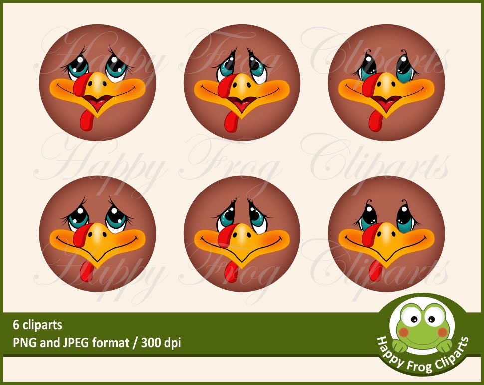 6 Cute turkey faces HFC 066 Turkeyfaces Cute turkey | Etsy