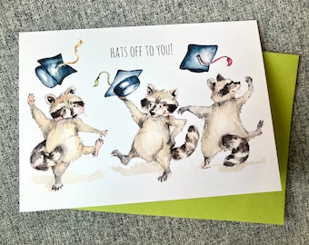 Raccoon Graduation Card Congratulations Card for Graduation Cute Animal ...
