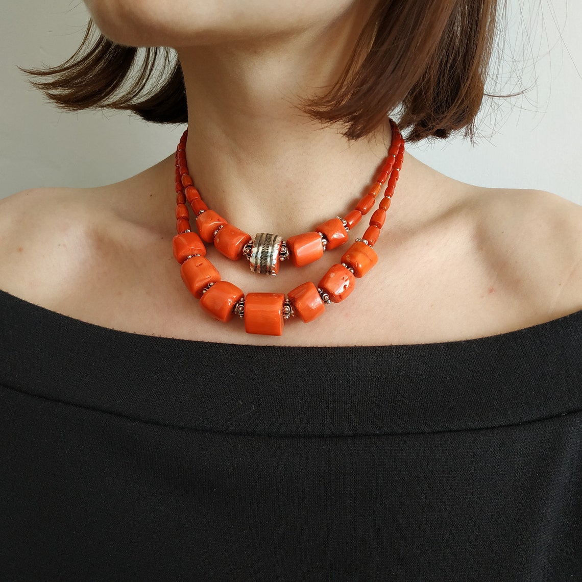 Big Coral Beads Jewelry Orange Coral Necklace Natural Coral Etsy