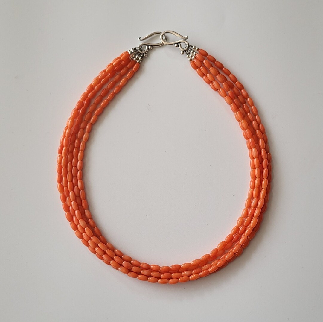 Multistrand Coral Necklace Small Coral Beads Ukrainian Coral