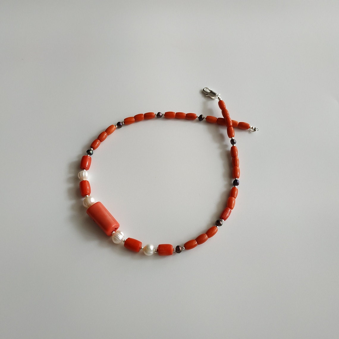 Coral Pearls Jewelry Orange Coral Necklace With White and Blue - Etsy