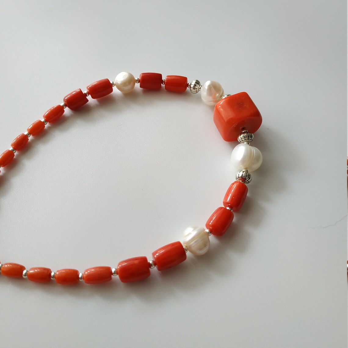 Coral Pearl Necklace Natural Pearls Coral Beaded Necklace - Etsy