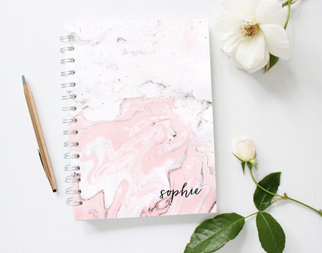 Personalized Notebook Cover, Marble Notebook, Monogram Notebook, Pink ...