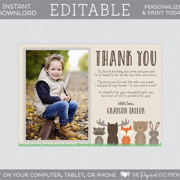 Woodland Themed Thank You Cards - Etsy