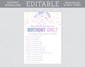 Editable Unicorn Birthday Party Game Printable Rainbow - Etsy