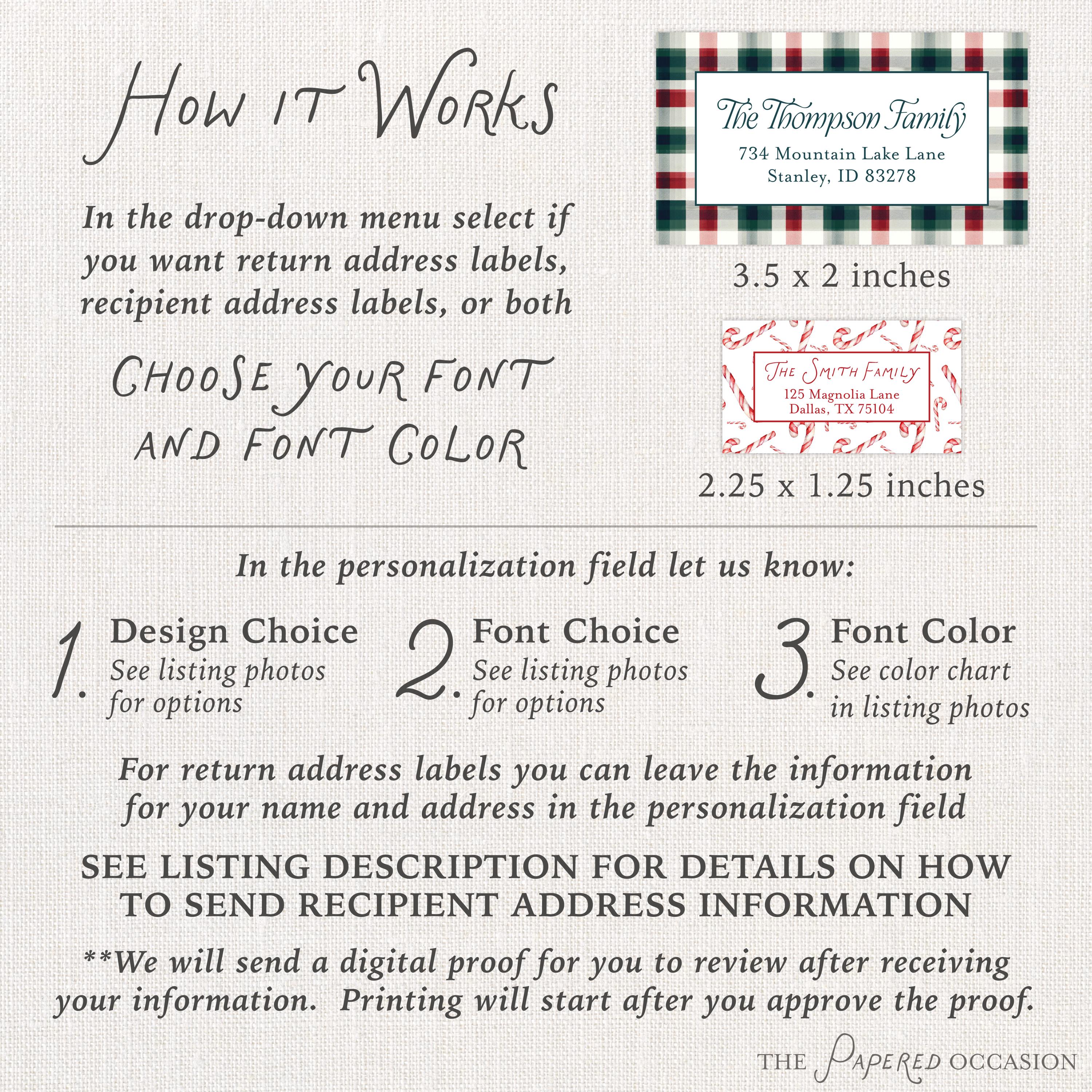 PRINTED Address Labels - Return Address or Recipient Address Labels or ...