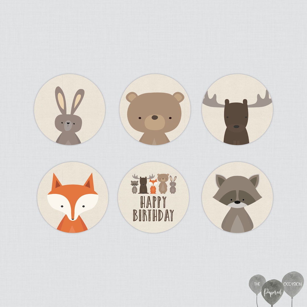 Instant Download Printable Woodland Birthday Stickers Woodland Animal ...