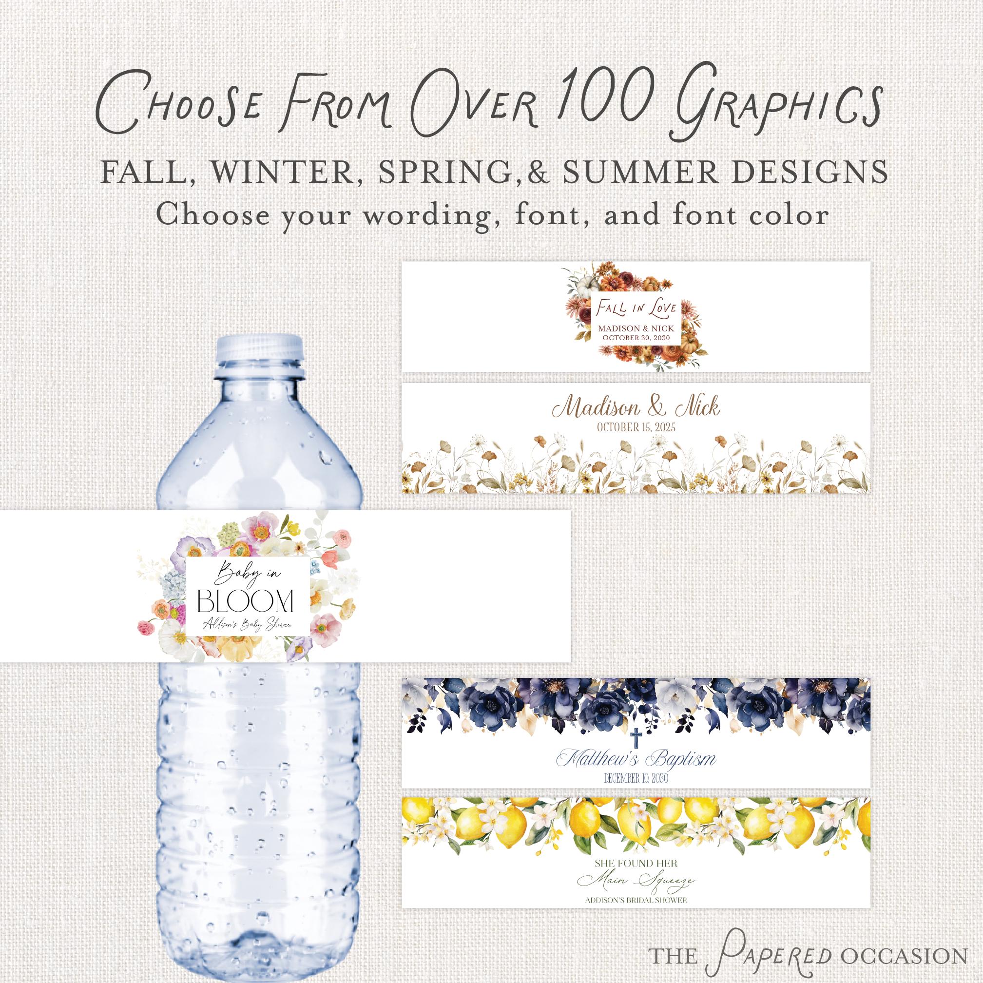 Personalized Water Bottle Labels - Seasonal Graphic Options, Party ...