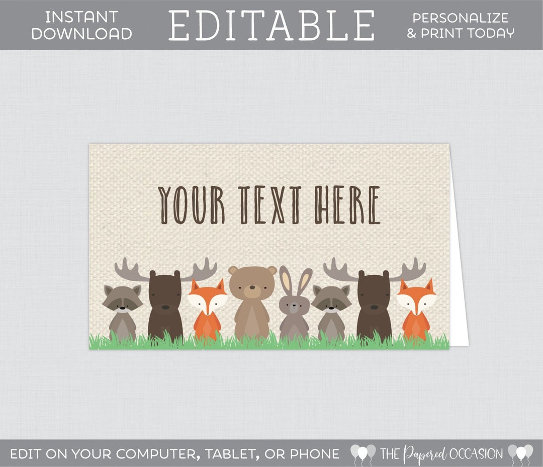 Editable Woodland Birthday Tent Cards Woodland Animal Themed - Etsy