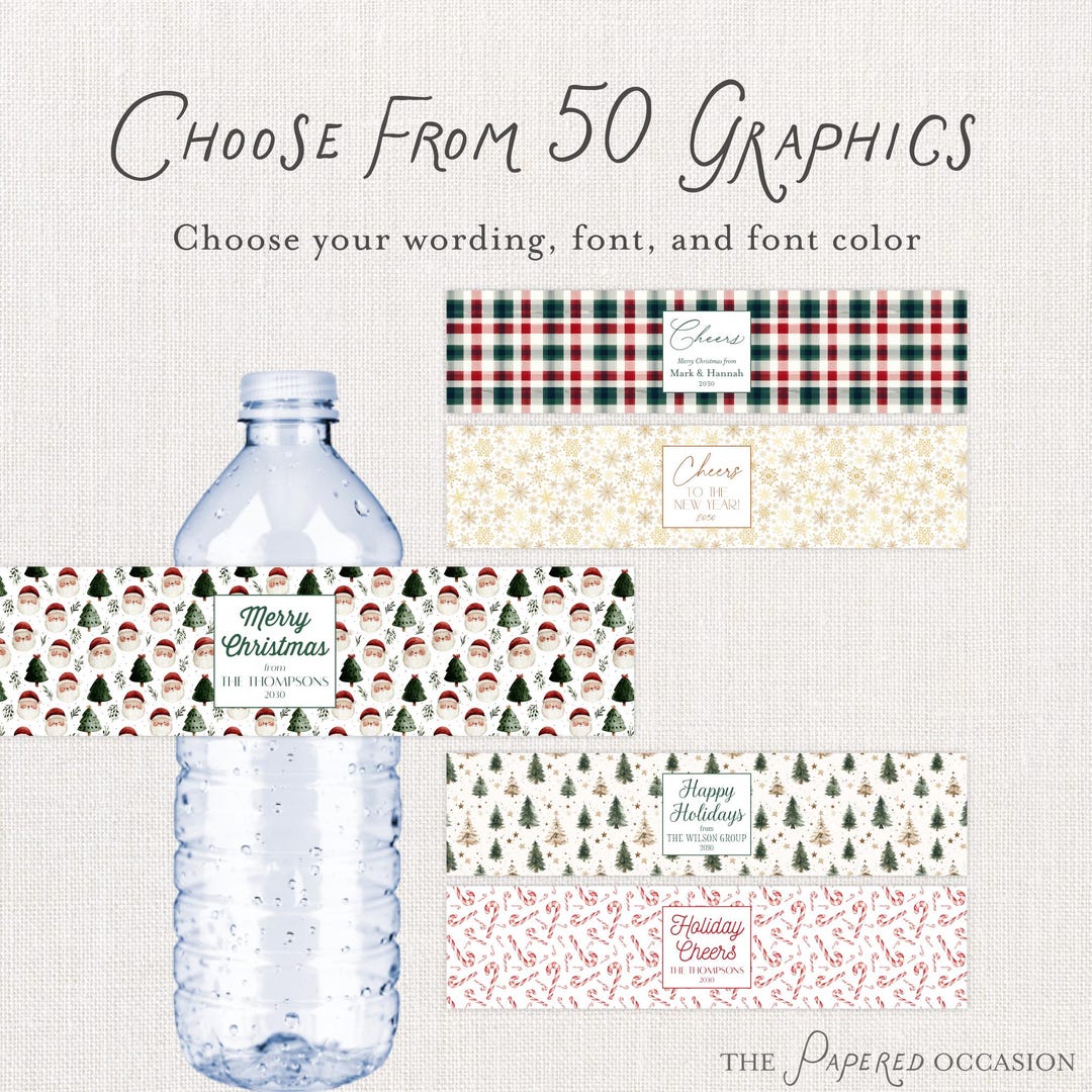 Printed or Printable Christmas Water Bottle Labels With Your Choice of ...