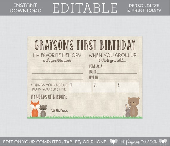 Editable Woodland Birthday Party Activity Printable Woodland | Etsy