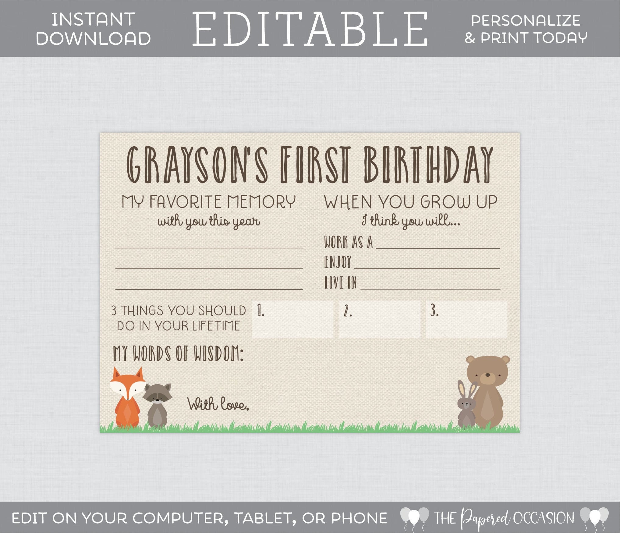 Editable Woodland Birthday Party Activity Printable Woodland Animal ...