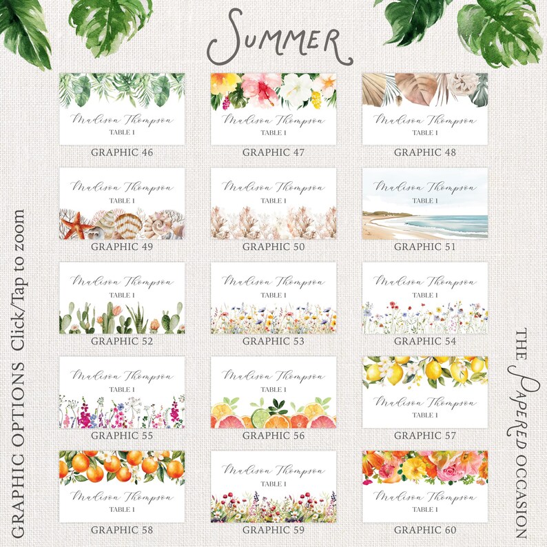 Printed Personalized Place Cards - Choose Your Graphic, Font, and Font ...