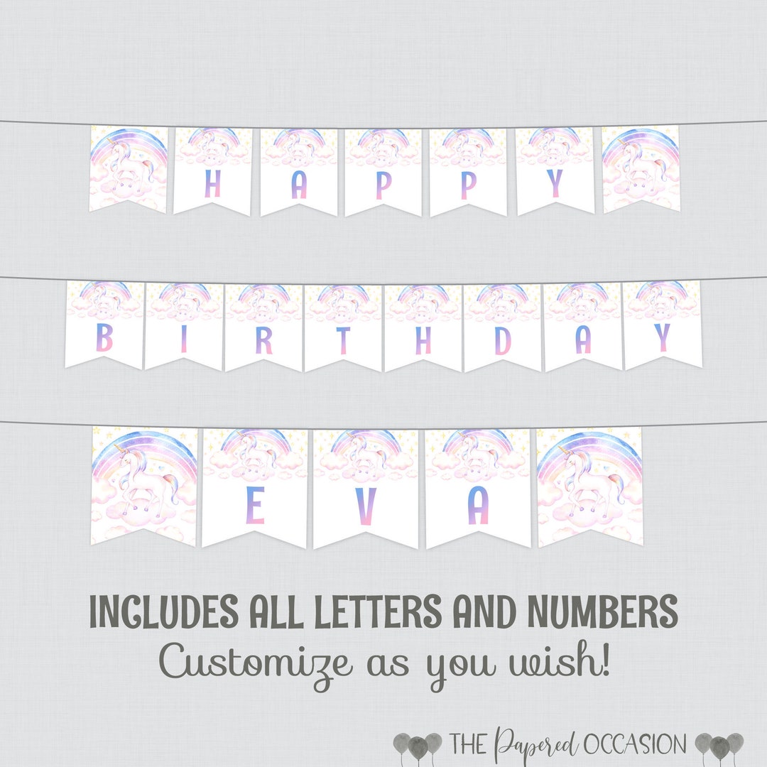 Instant Download Unicorn Birthday Party Banner Printable Rainbow ...