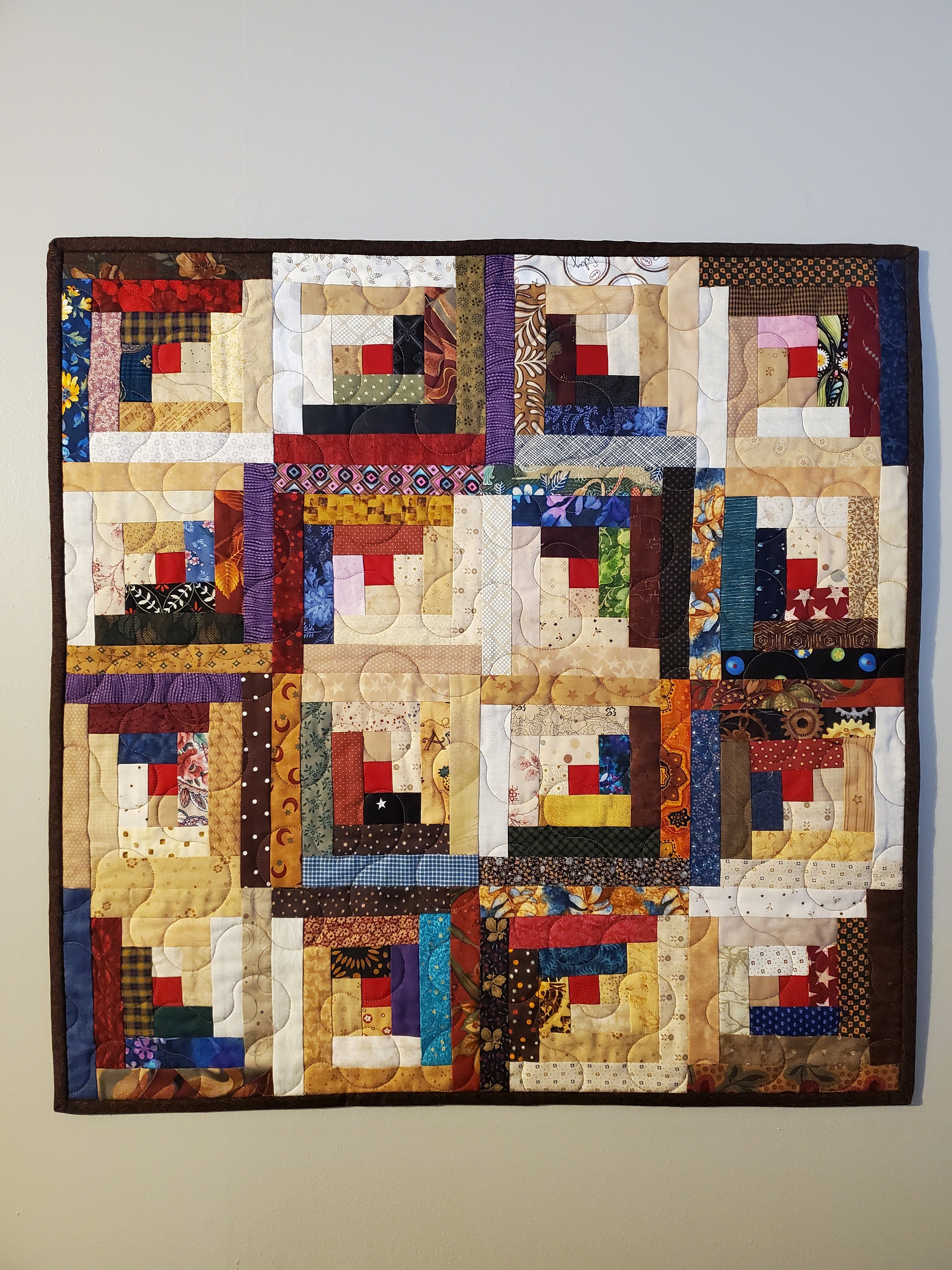 Quilted Scrap Log Cabin Table Topper/wallhanging, Handmade - Etsy