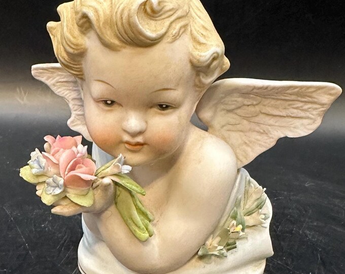 Lefton Cherub or Angel Figurine Holding a Flower Bouquet Bisque ...
