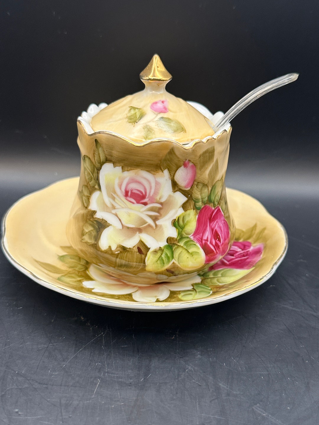 Lefton Jam Jelly Pot Heritage Collection Jam Pot Saucer Ladle Pink ...