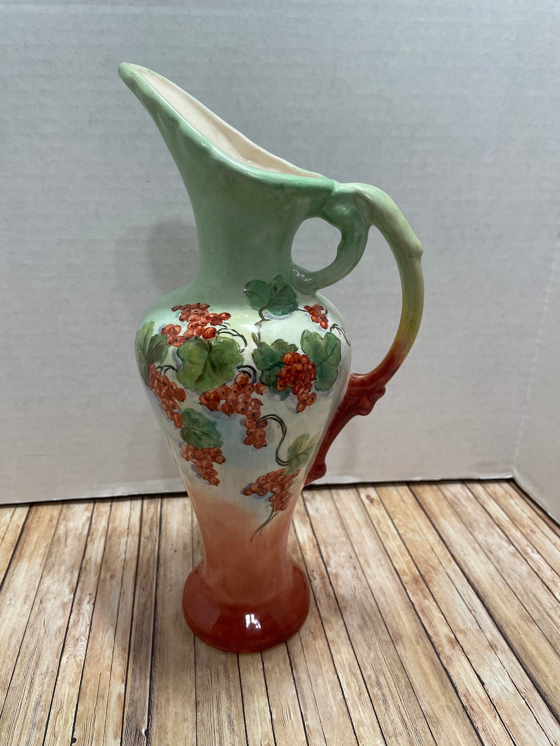 Vintage Vase Ewer Pitcher Vase Red Berries Motif | Etsy