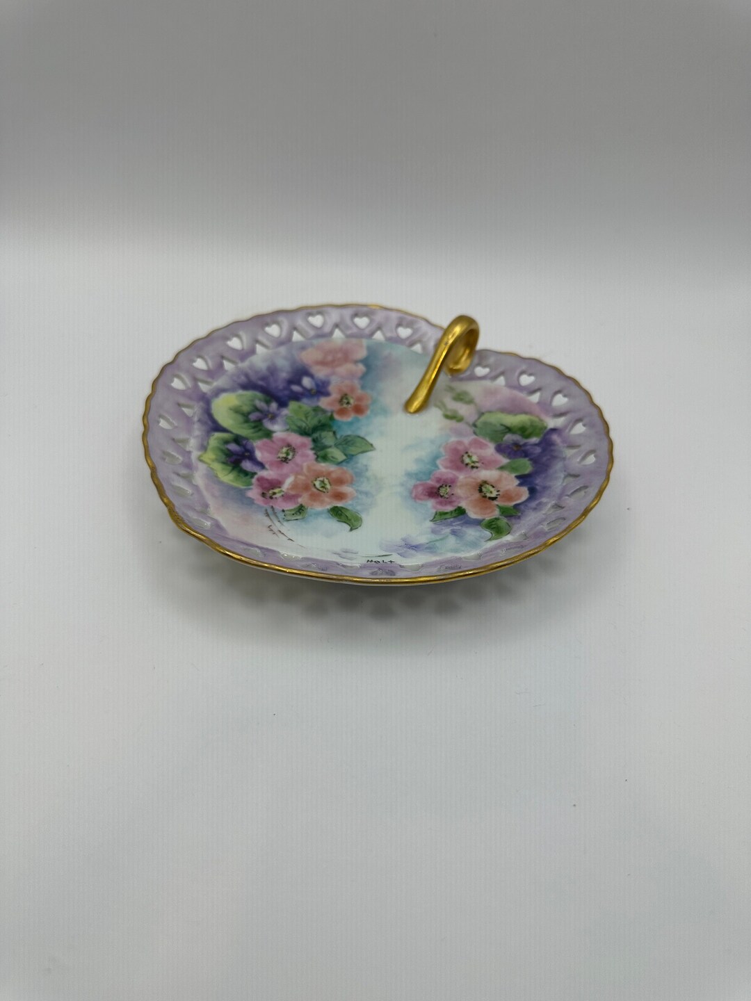 Hand Painted Heart Nappy Dish: Reticulated Edge Floral Serving Plate - Etsy