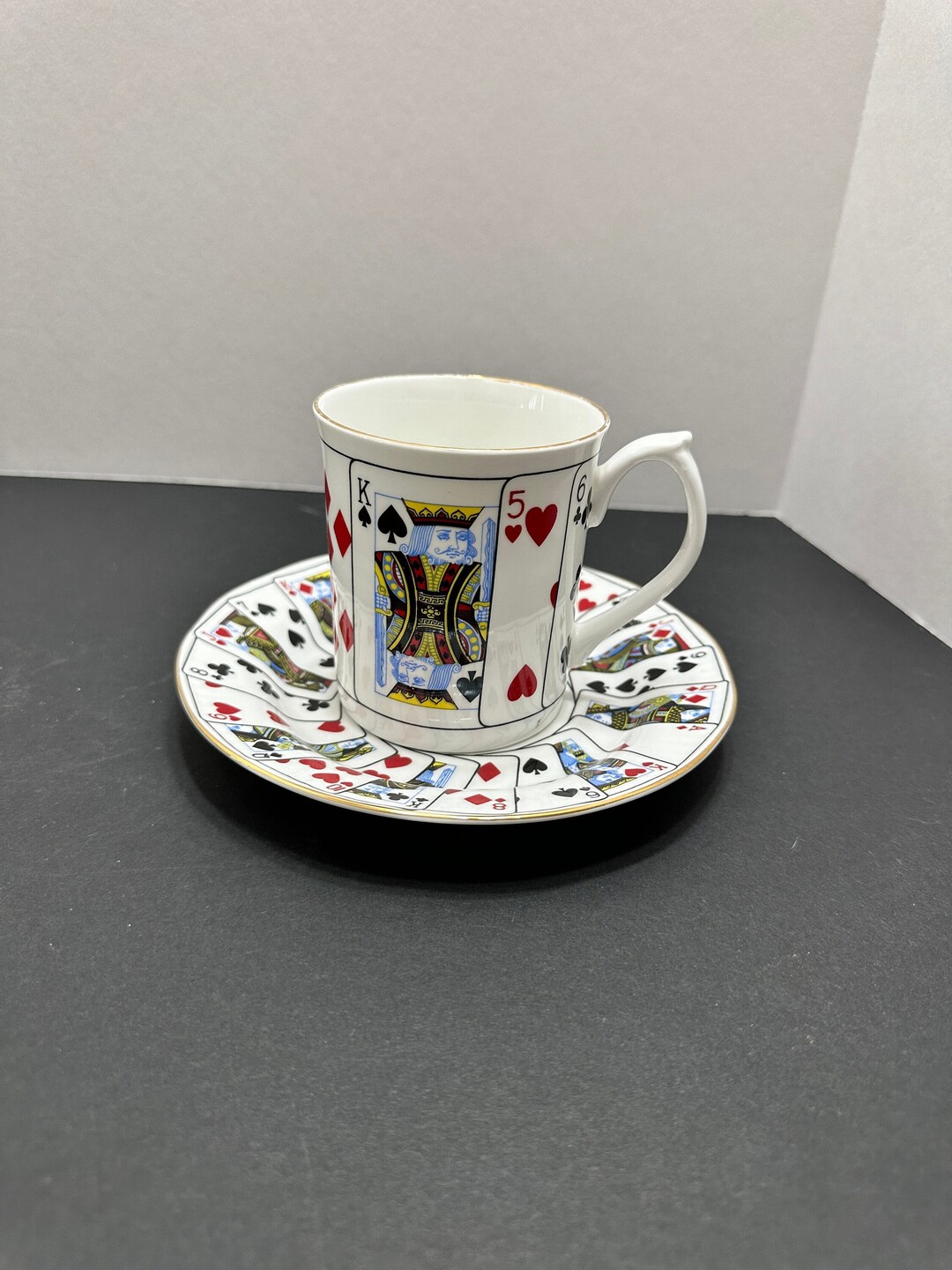 Elizabethan Staffordshire Fine Bone China Playing Cards Coffee Cup and ...
