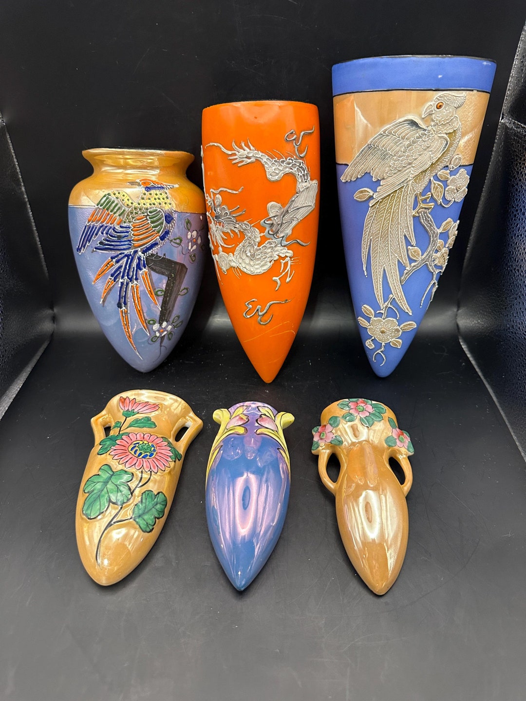 Wall Pockets Choice Made in Japan Lusterware Moriage Phoenix Dragon ...