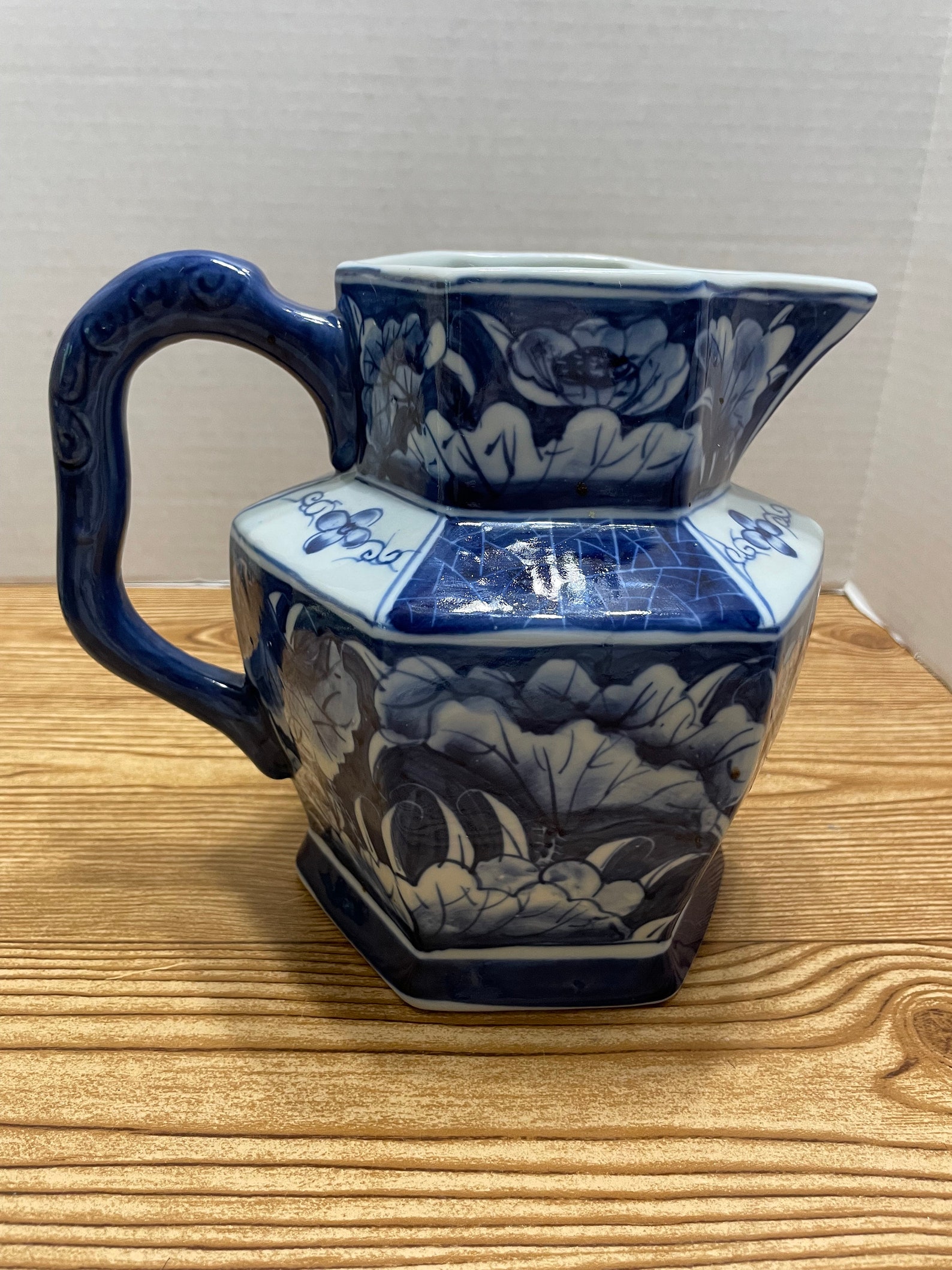 Blue and White Pitcher Floral Leaf Design - Etsy