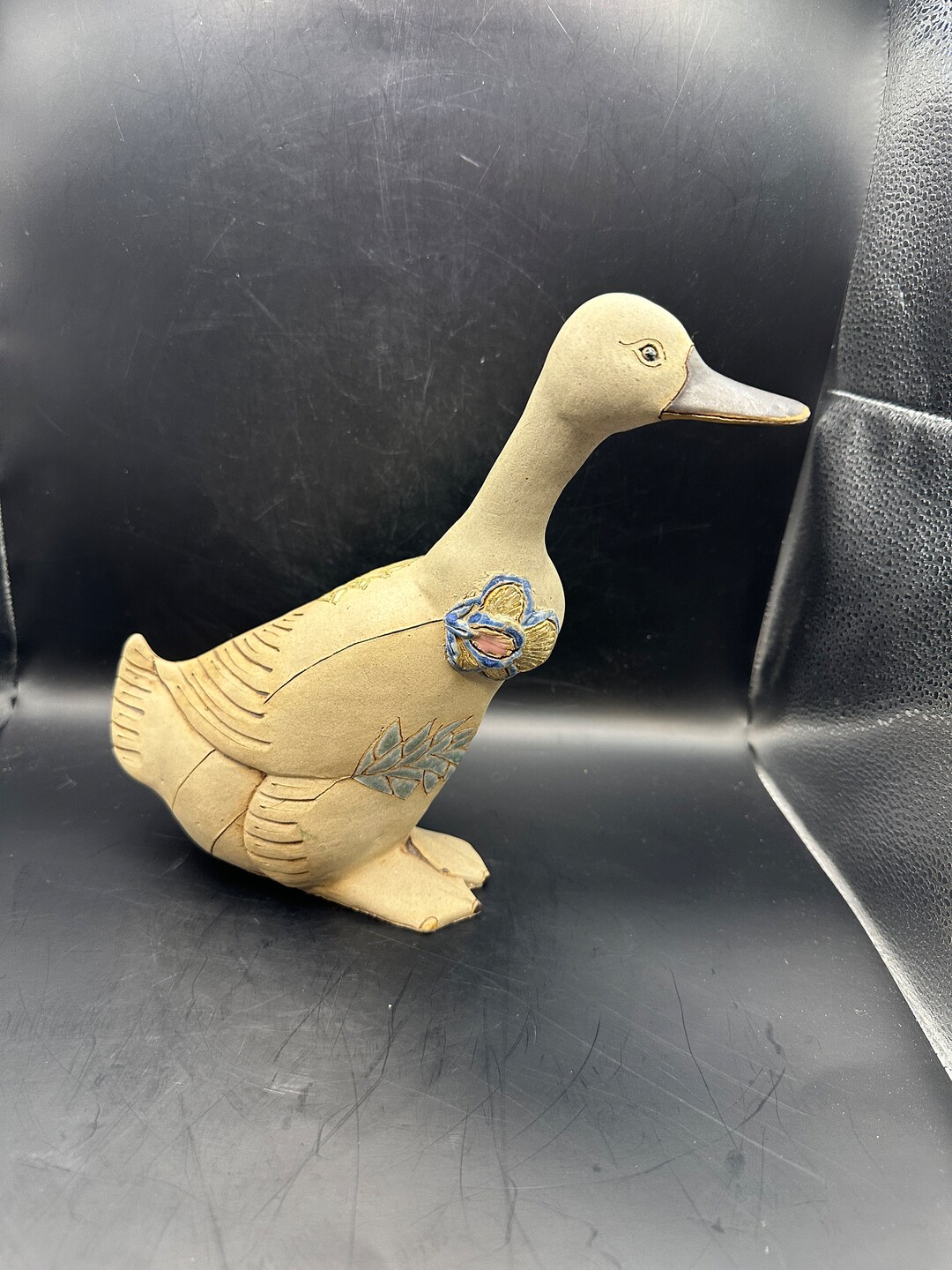 Duck Figurine Applied Flowers Glazed Cut Leaf Design - Etsy