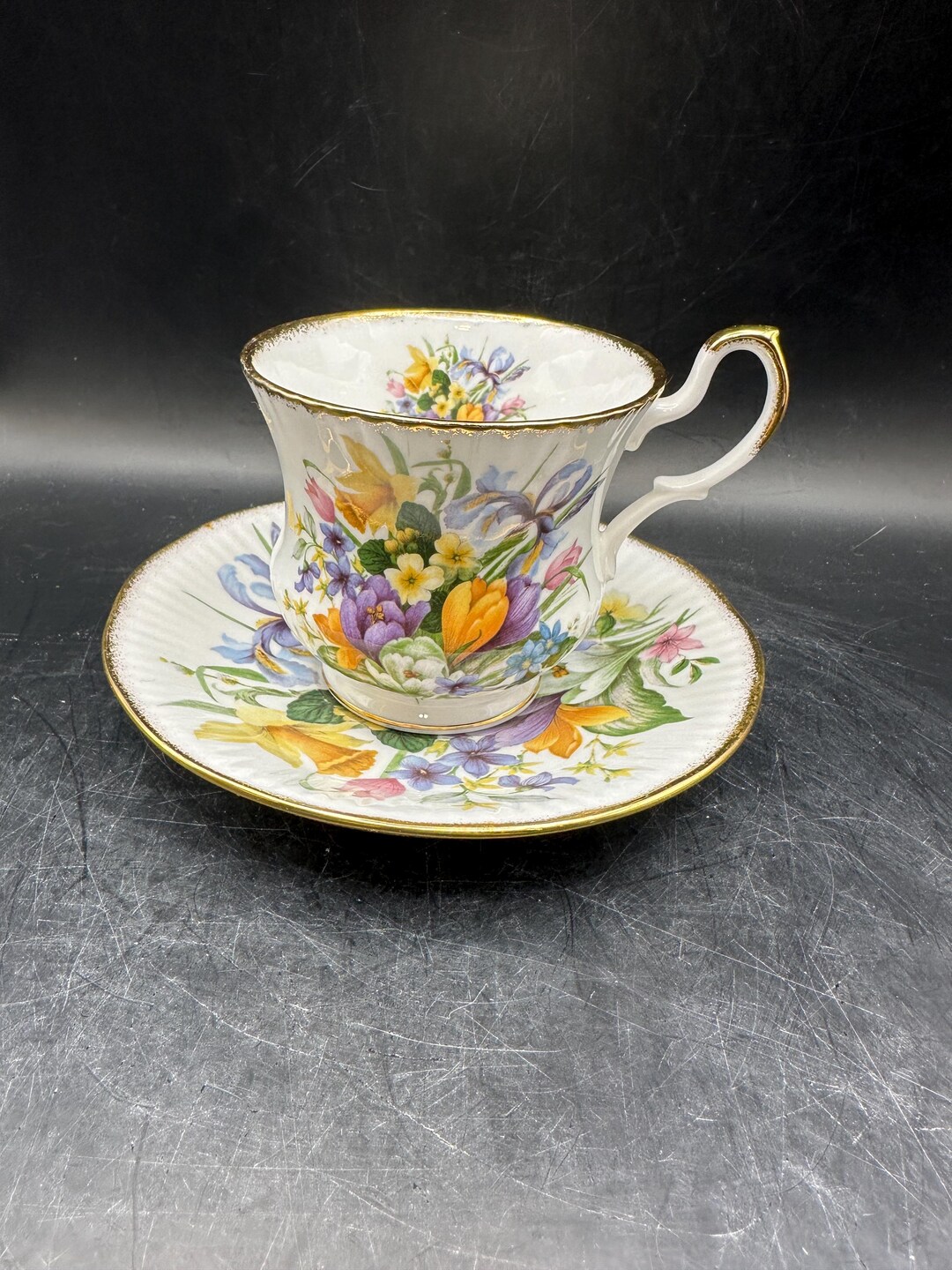 Teacup and Saucer Queens Fine Bone China Crocus Daffodils Spring ...