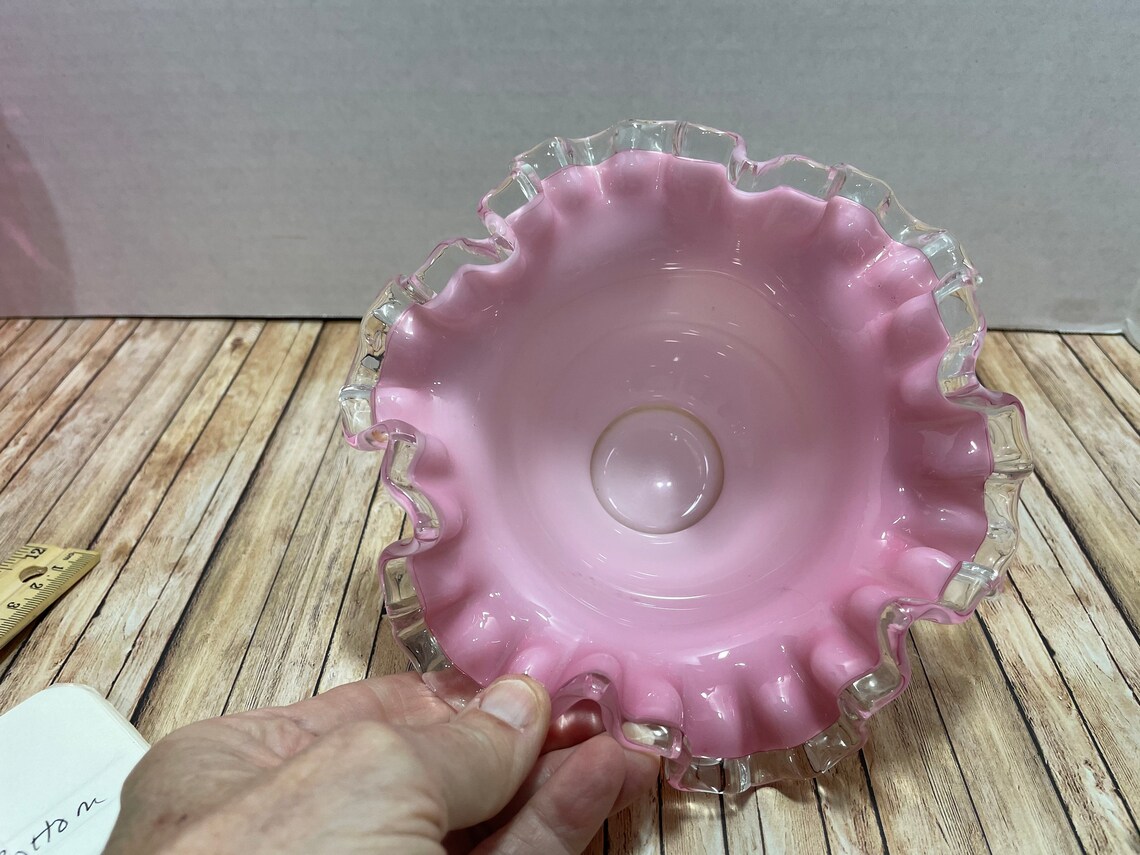 Ruffled Fenton Bowl Silvercrest Pink Inside White Outside Bowl - Etsy