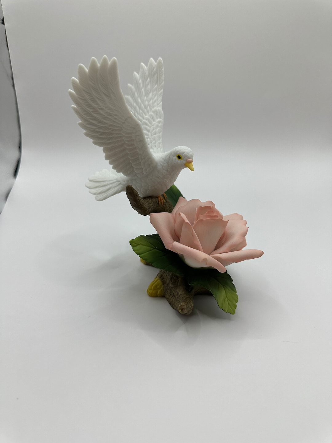 Rose Andrea by Sadek Dove and Peach Rose Porcelain Bird Figurine - Etsy