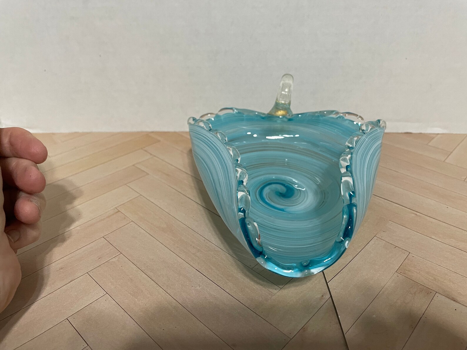 Turquoise Art Glass Bowl Candy Potpourri Applied Handle Footed | Etsy