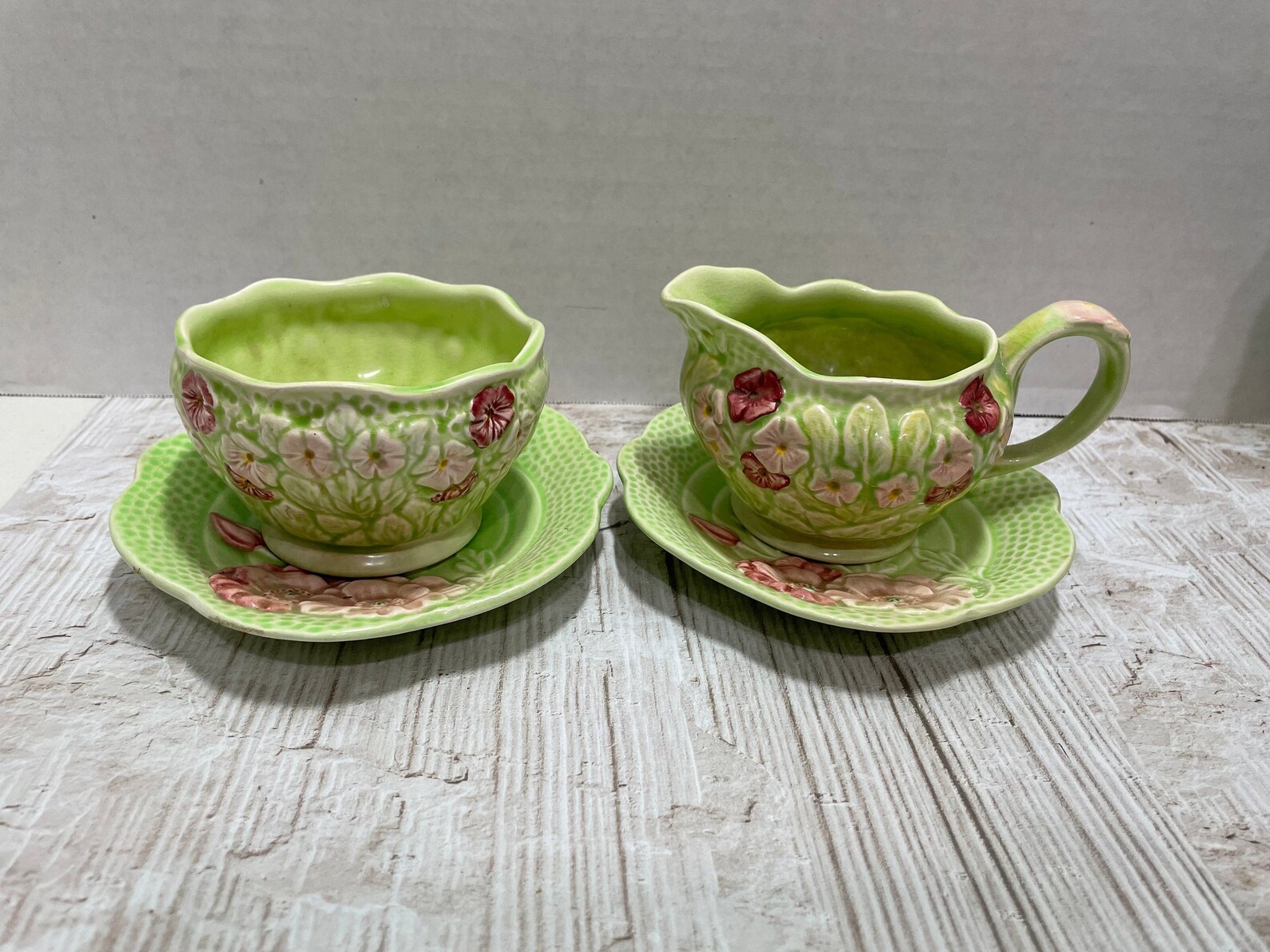 Melba Ware Sugar and Creamer With Under Plater Mint Green M - Etsy