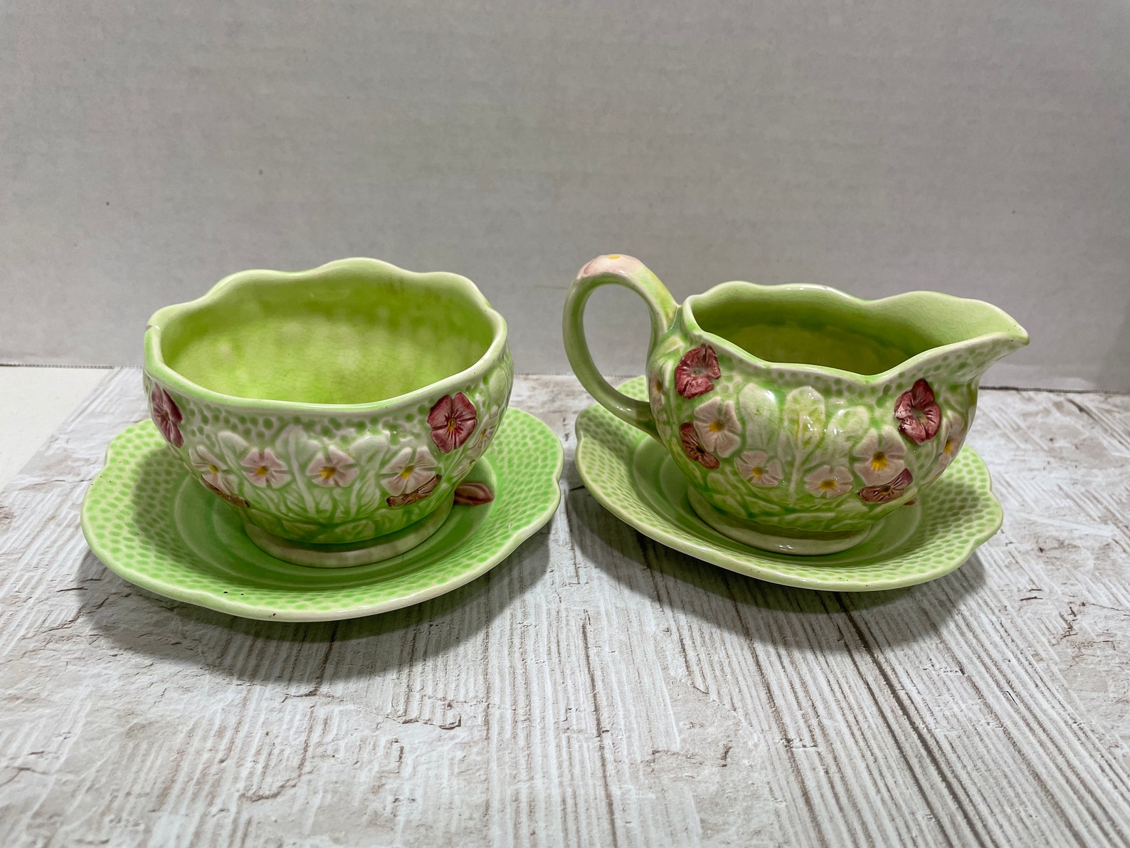 Melba Ware Sugar and Creamer With Under Plater Mint Green M - Etsy