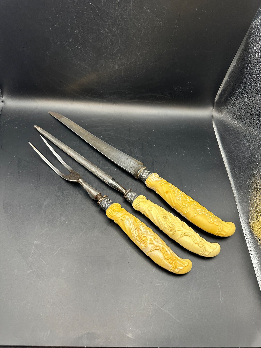 Vintage Carving Set 3 Piece Celluloid Carving Set 1950's Knife Fork ...