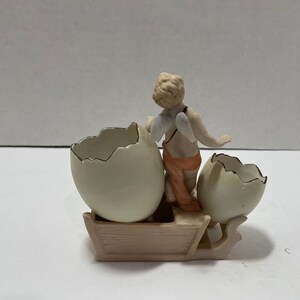 Cherub Decorated Egg Shells Applied Flower on Sled 6516 - Etsy