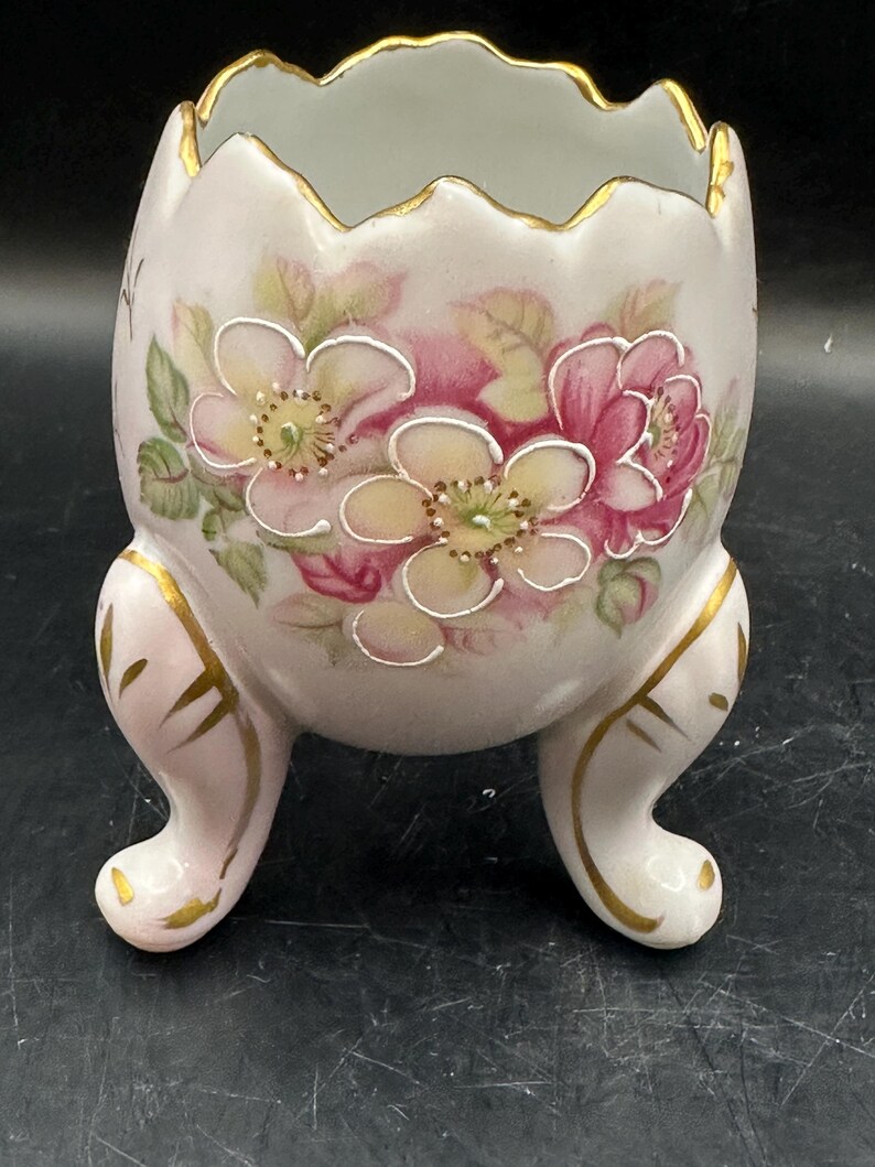 Inarco Footed Porcelain Hand Painted Egg Vase Pink Flowers - Etsy