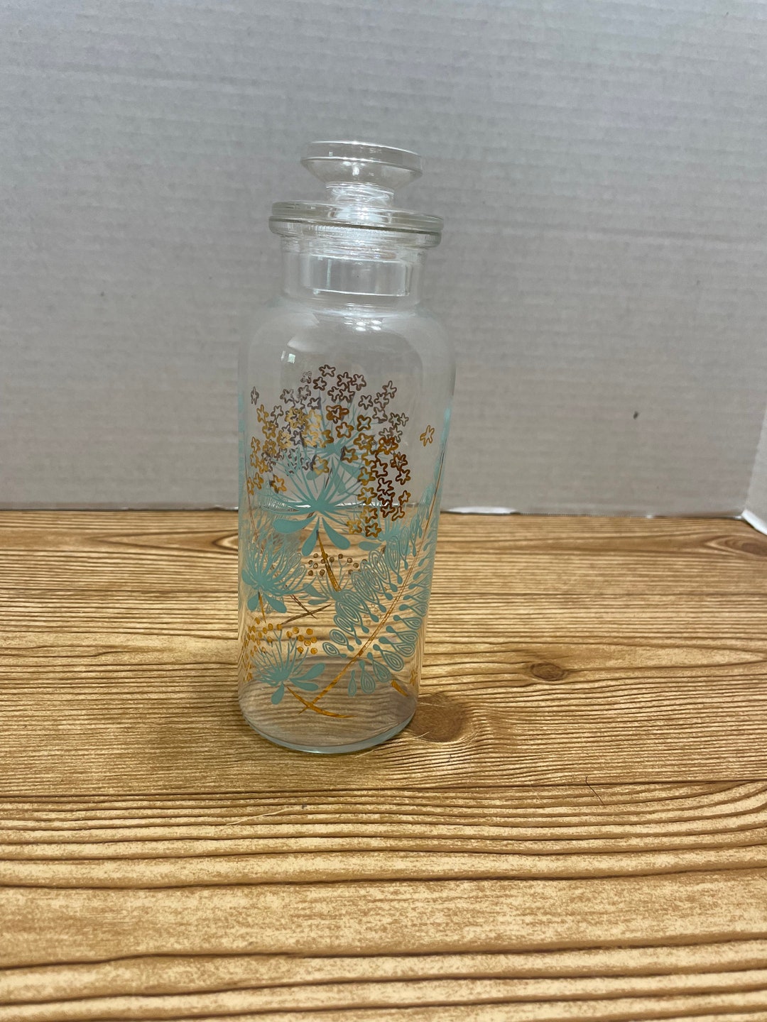 Bath Salts Bottle Aqua and Gold Glass Libby Decanter - Etsy