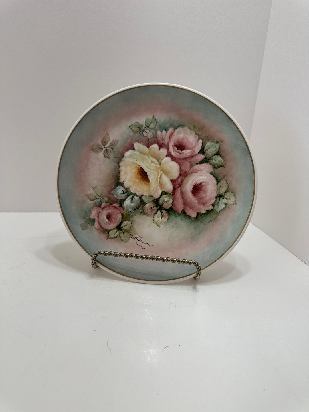 Hand Painted Decorative Plate Artist V. Fowler Roses - Etsy